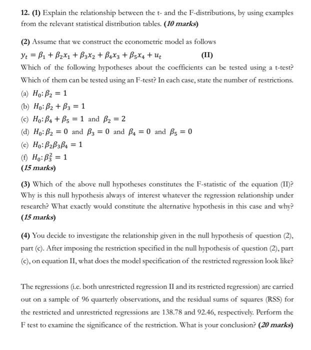 Solved 12. (1) Explain the relationship between the t- and | Chegg.com