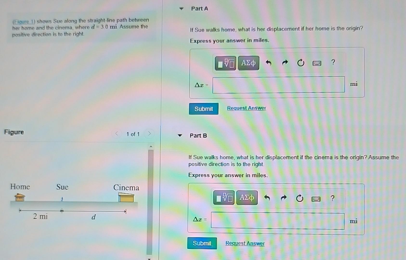 Solved shows Sue along the straight-line path between her | Chegg.com
