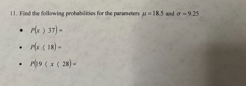 Solved Find the following probabilities for the parameters | Chegg.com