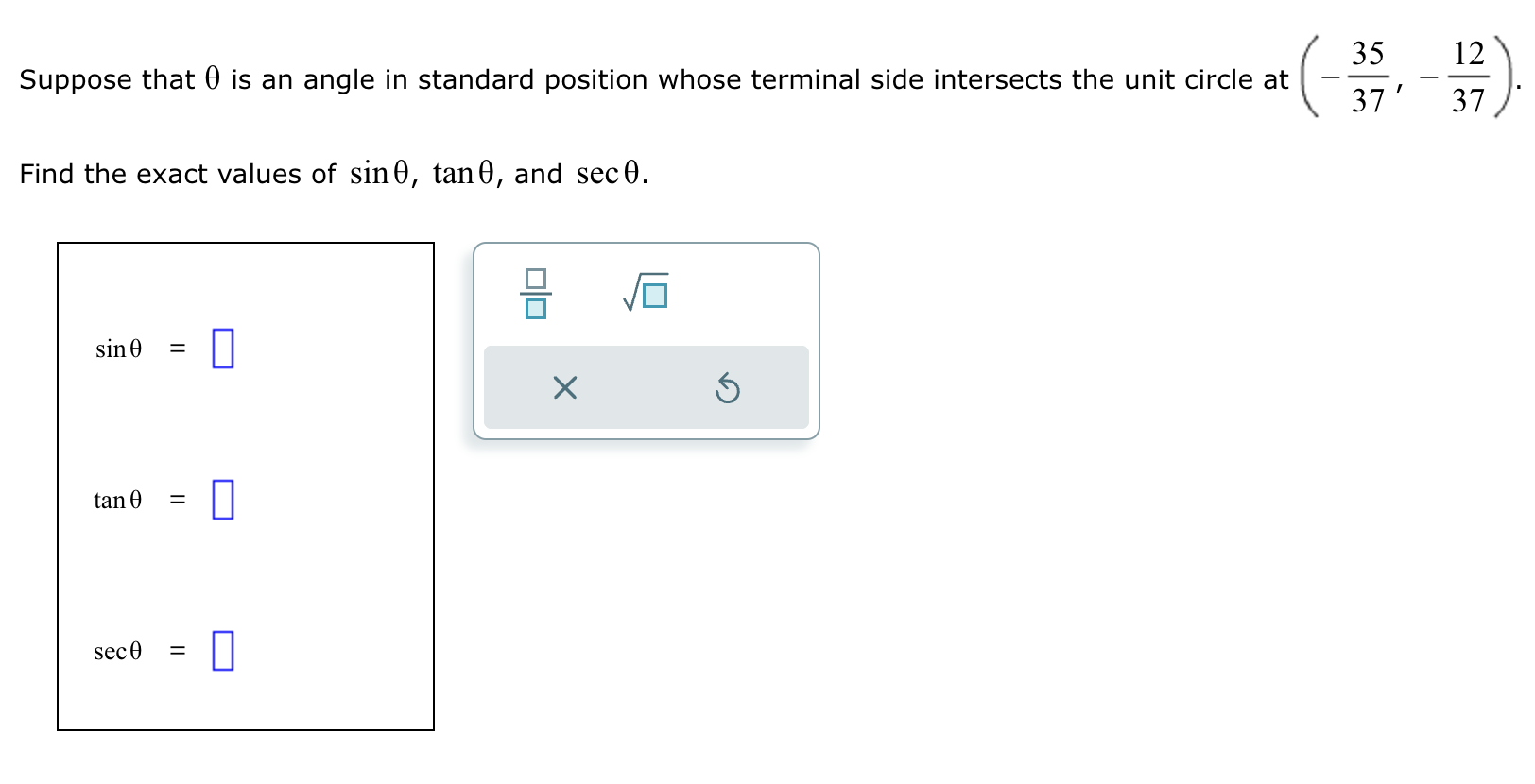 Solved Suppose that θ ﻿is an angle in standard position | Chegg.com