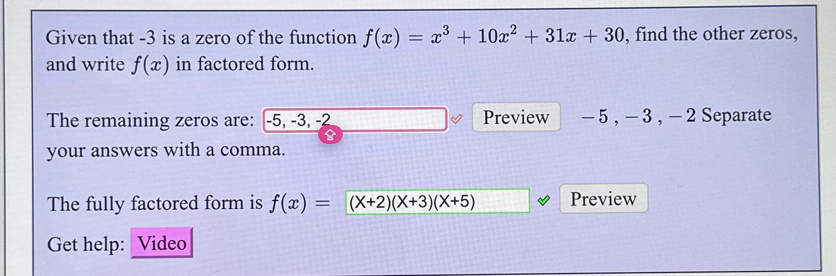 Solved Given that -3 ﻿is a zero of the function | Chegg.com