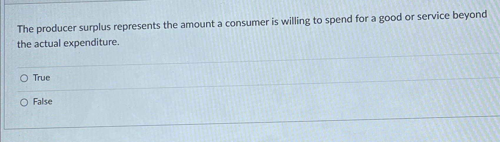 Solved The producer surplus represents the amount a consumer | Chegg.com