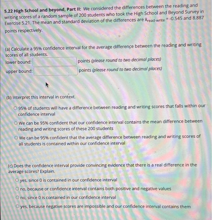 Solved 5.22 High School and beyond, Part II: We considered | Chegg.com