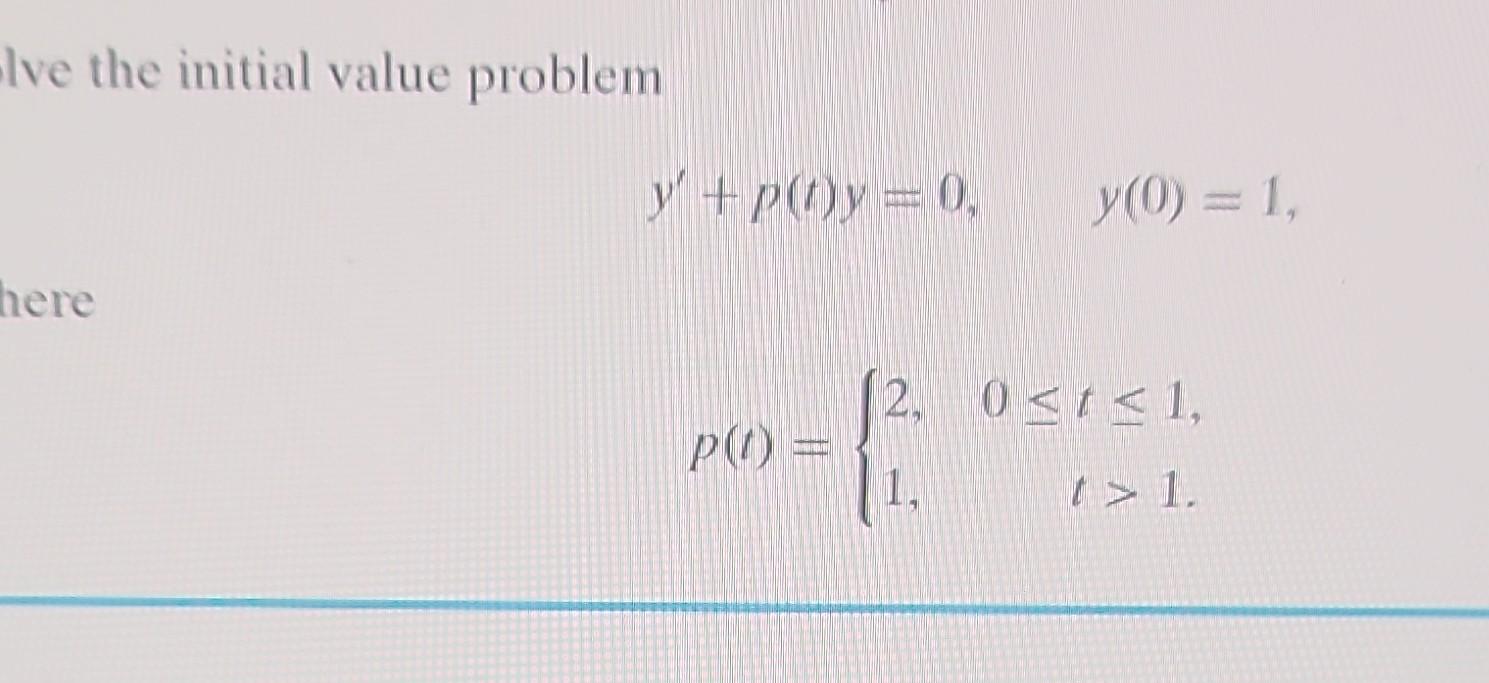 Solved Ive the initial value problem y′+p(t)y=0,y(0)=1 | Chegg.com