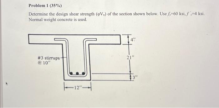 Solved Determine the design shear strength (φVn) of the | Chegg.com