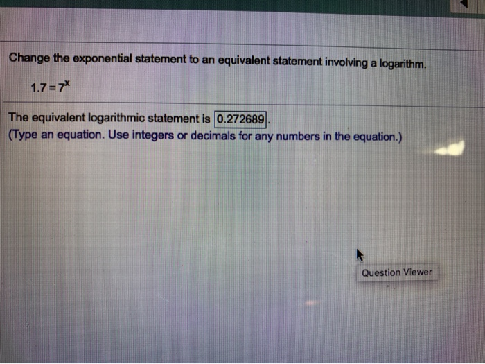 Solved Change the exponential statement to an equivalent | Chegg.com