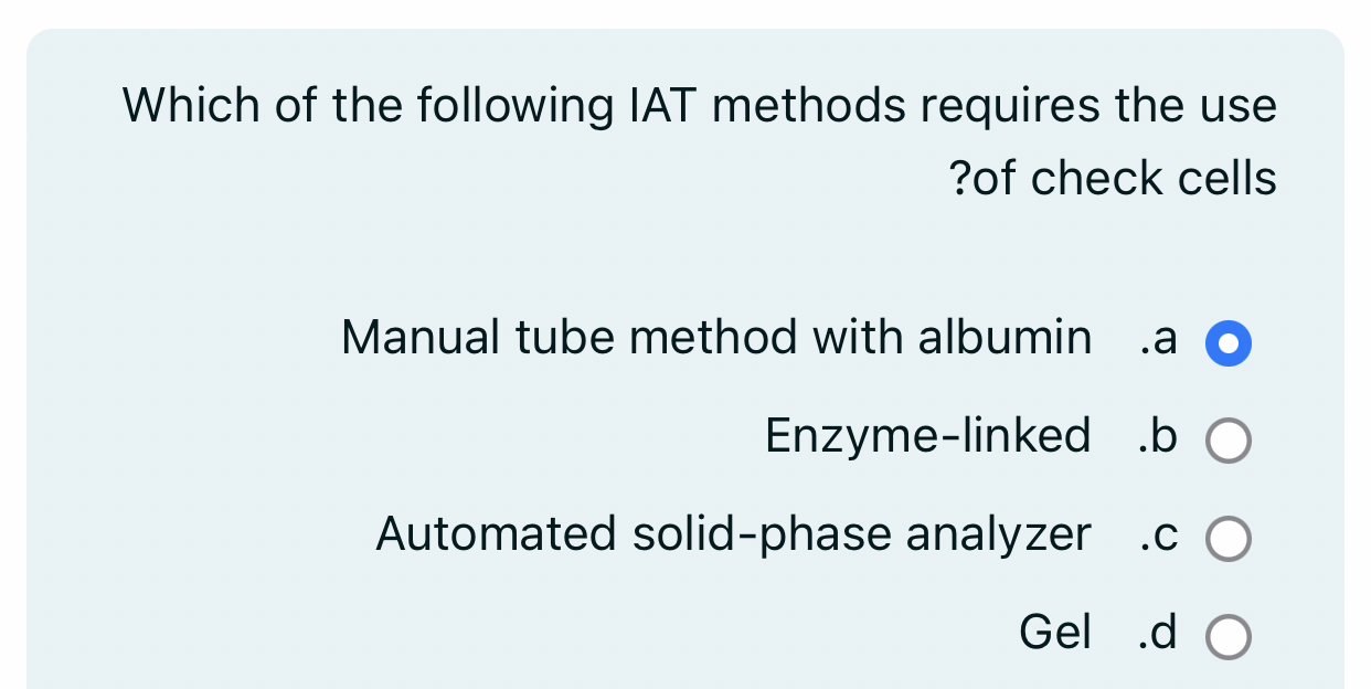 Solved Which of the following IAT methods requires the use | Chegg.com