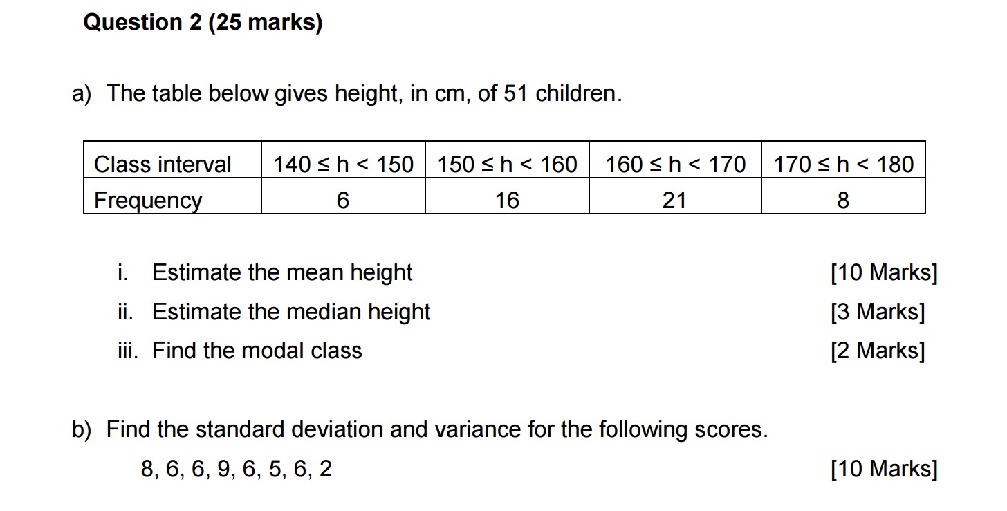 Solved by an EXPERT Question 2 (25 ﻿marks)a) ﻿The table below gives | Chegg.com