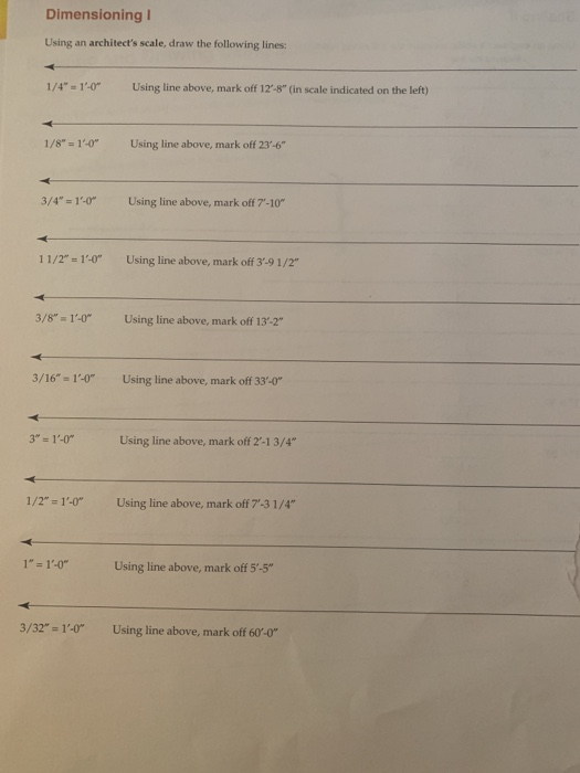 Solved Dimensioning! Using an architect's scale, draw the | Chegg.com