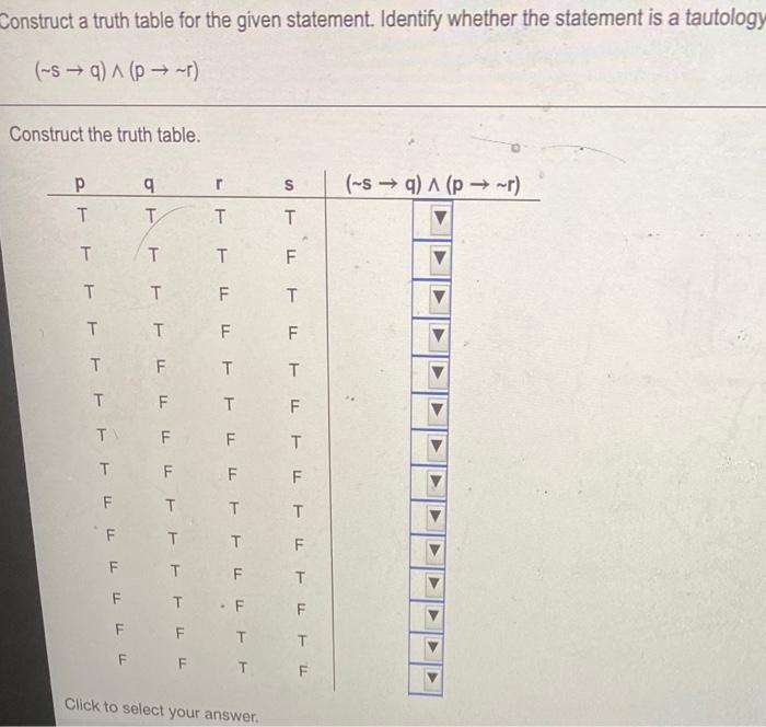 Solved Construct a truth table for the given statement. | Chegg.com