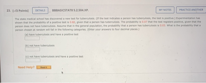 Solved 23. [-/3 Points] DETAILS BBBASICSTAT8 5.2.504.XP. MY | Chegg.com