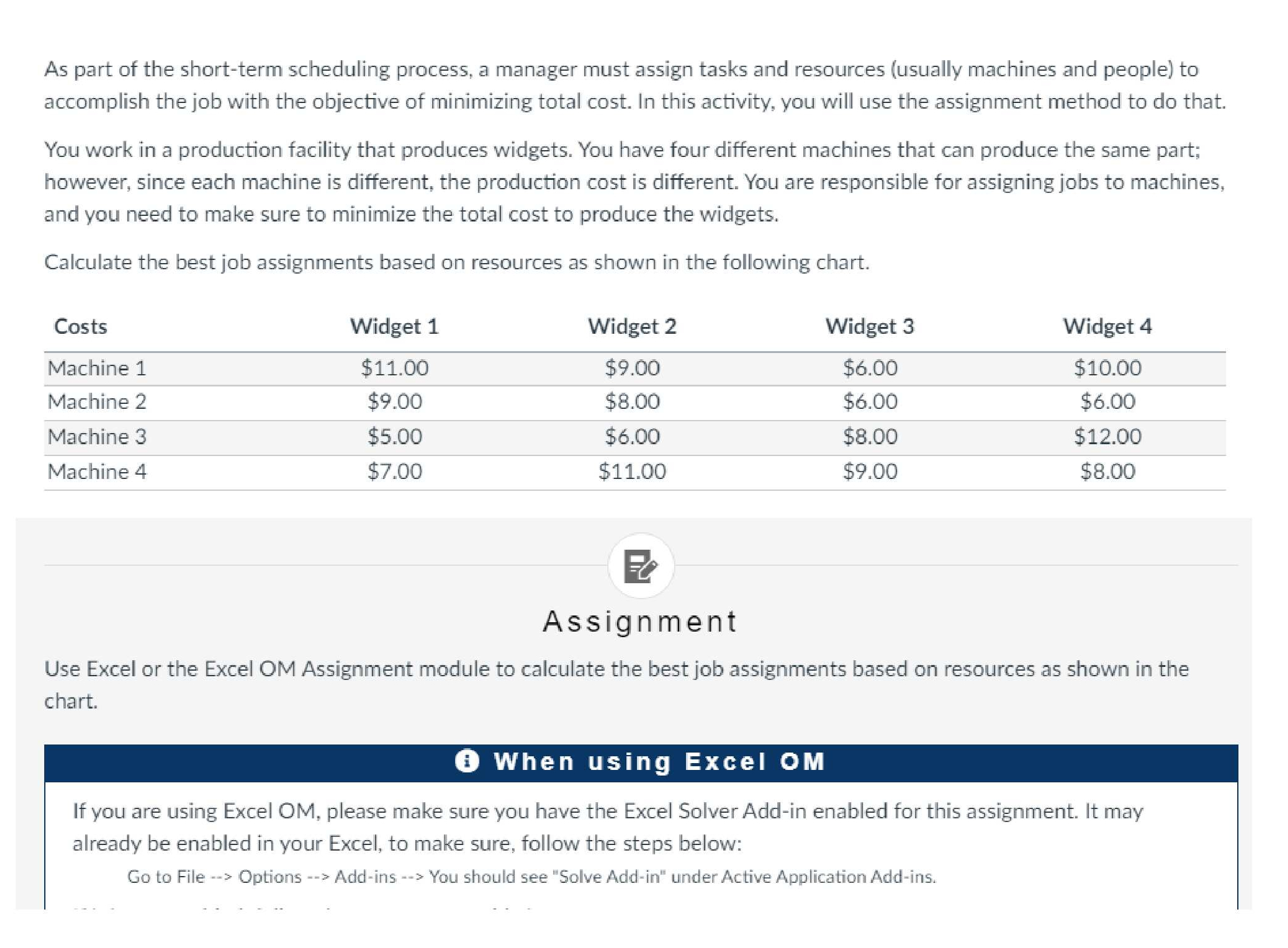 Solved AssignmentUse Excel or the Excel OM Assignment module | Chegg.com