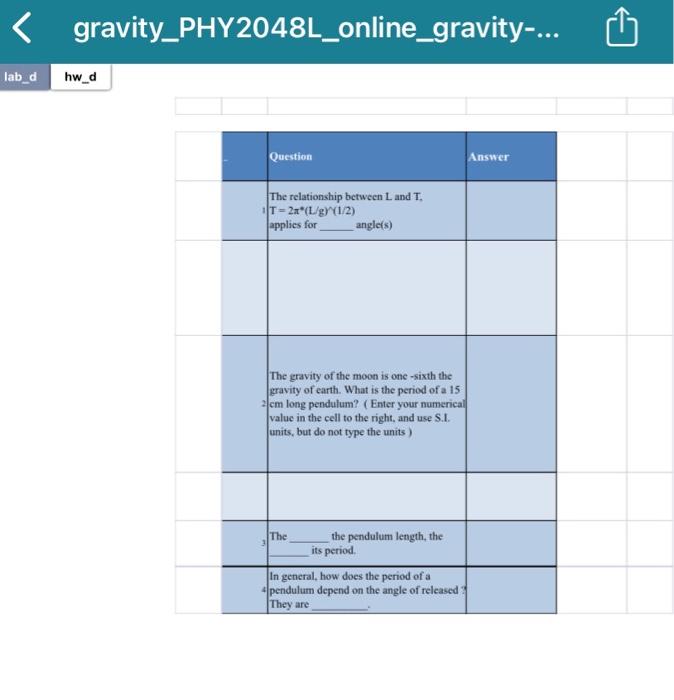 Solved gravity_PHY2048L_online_gravity-... lab_d hw_d | Chegg.com