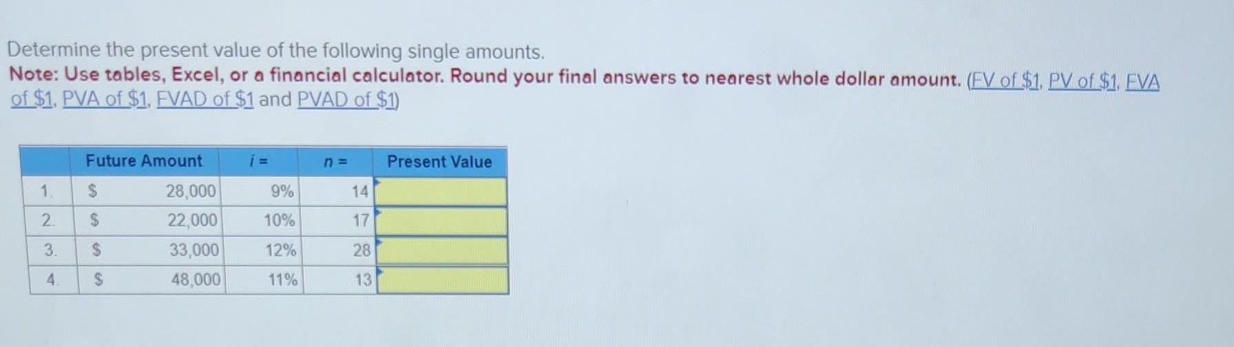 Solved Determine the present value of the following single | Chegg.com