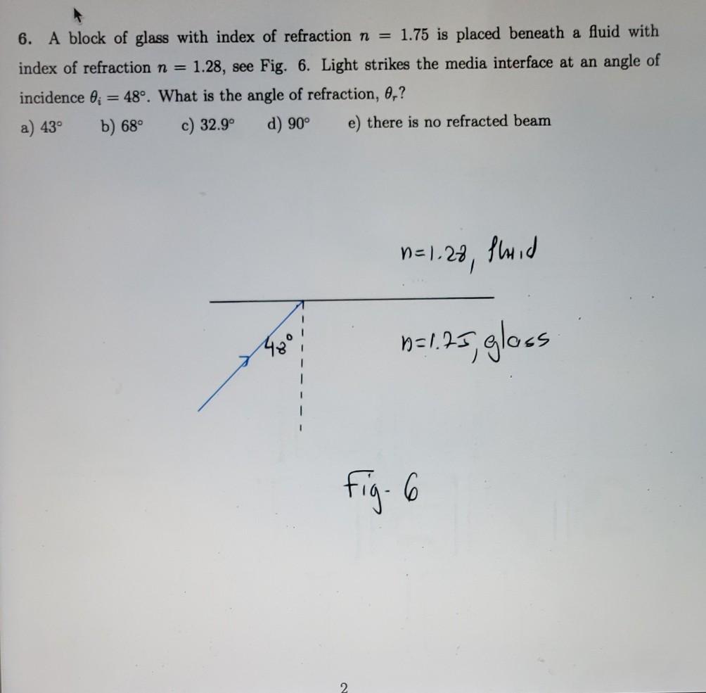 Solved 6. A block of glass with index of refraction n = 1.75 | Chegg.com