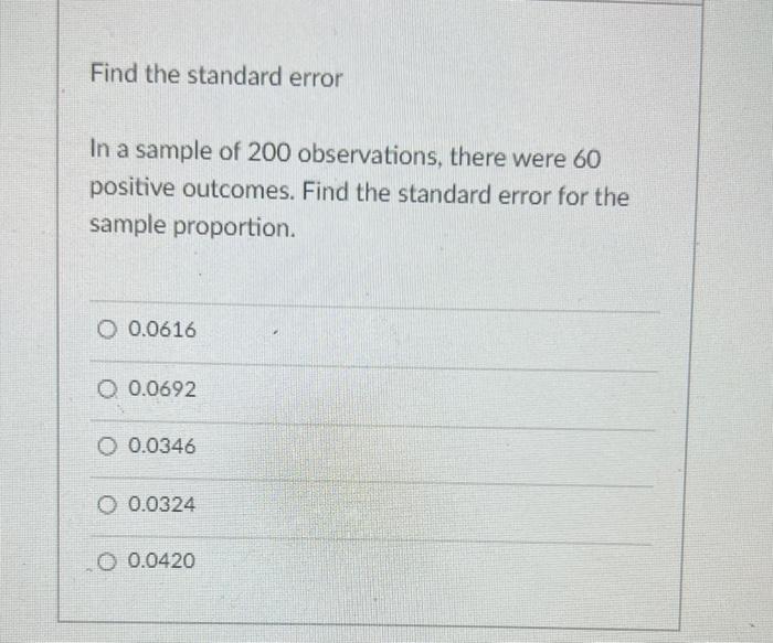 Solved Find the standard error In a sample of 200 | Chegg.com