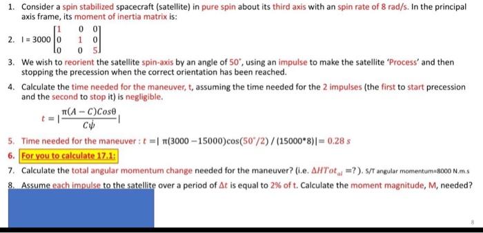 1. Consider a spin stabilized spacecraft (satellite) | Chegg.com