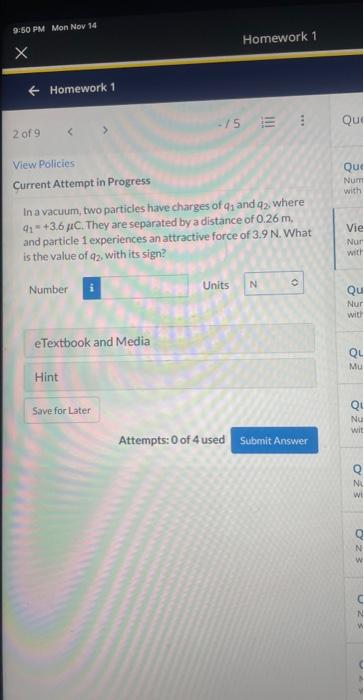 Solved Current Attempt in Progress In a vacuum, two | Chegg.com