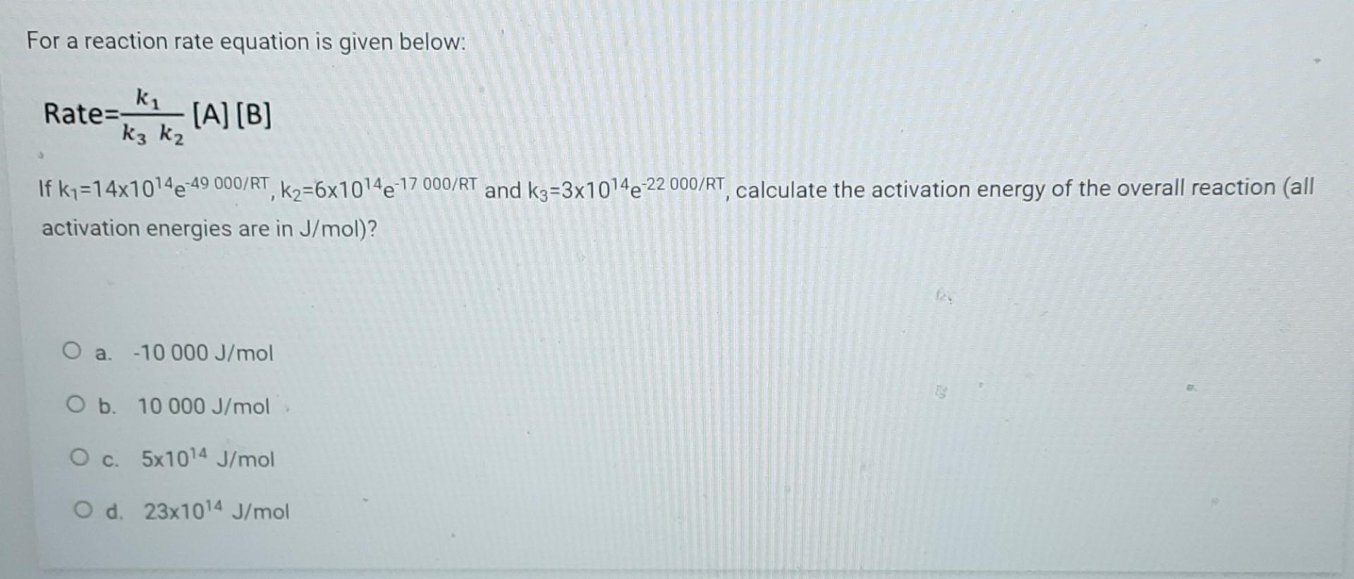 Solved For a reaction rate equation is given below: Rate | Chegg.com