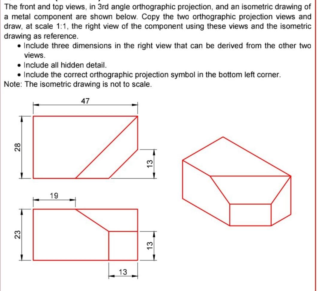 Solved The front and top views, in 3rd angle orthographic | Chegg.com