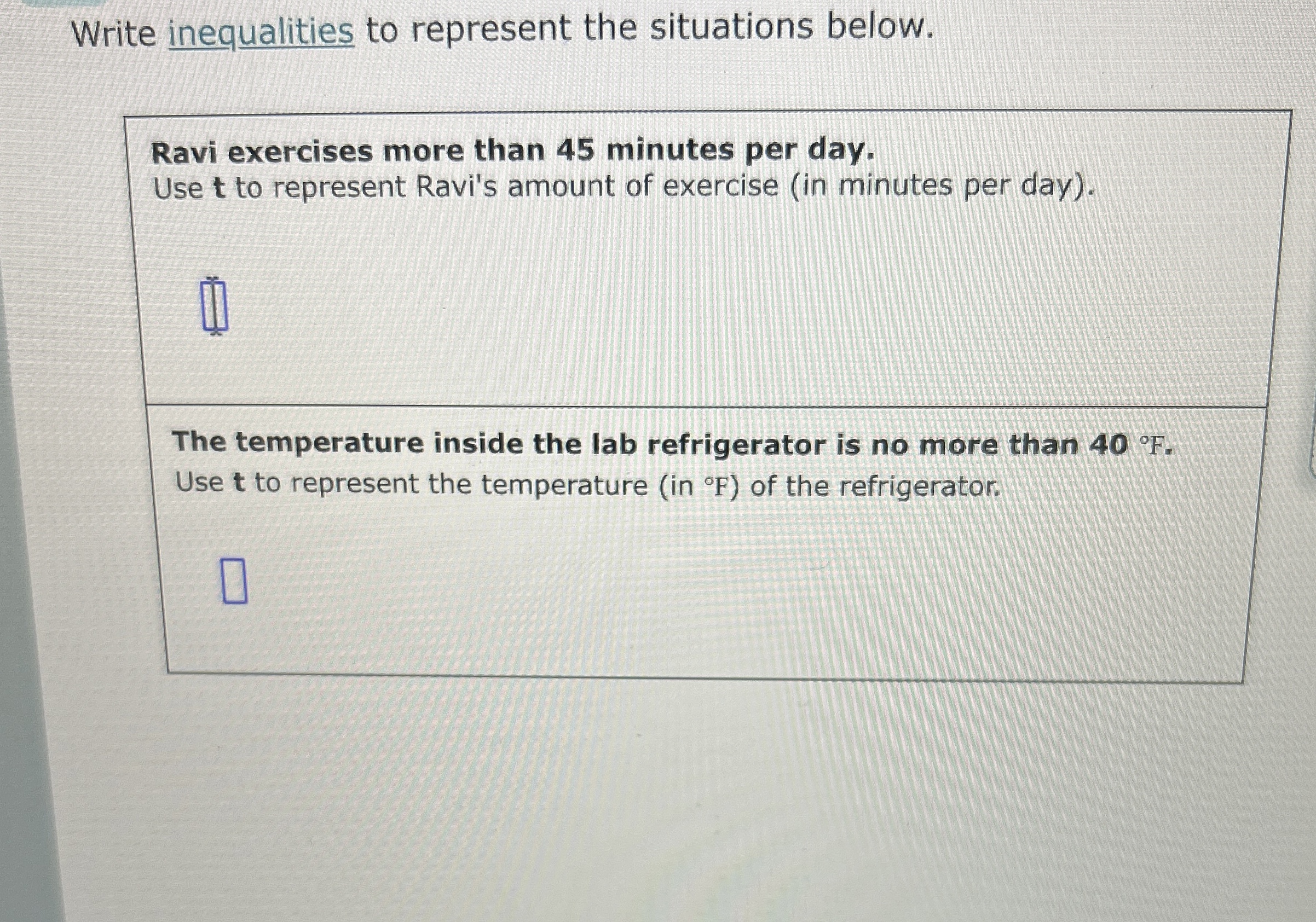 Solved Write inequalities to represent the situations | Chegg.com