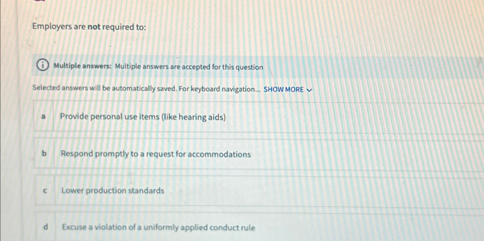 Solved Employers are not required to:Multiple answers: | Chegg.com