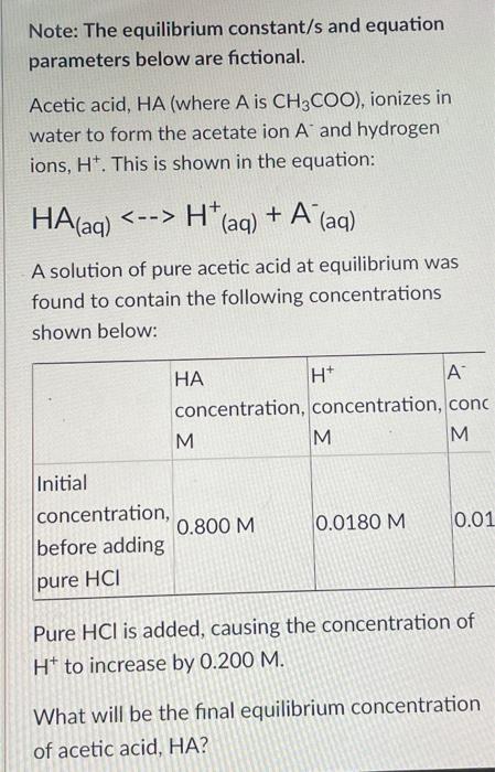 Solved Note: The equilibrium constant/s and equation | Chegg.com