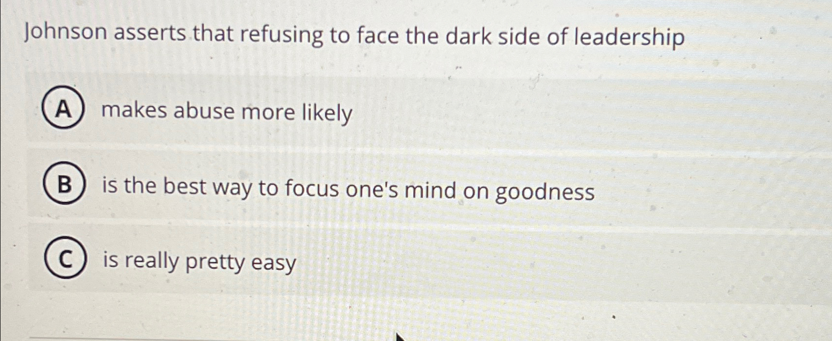 Solved Johnson asserts that refusing to face the dark side | Chegg.com