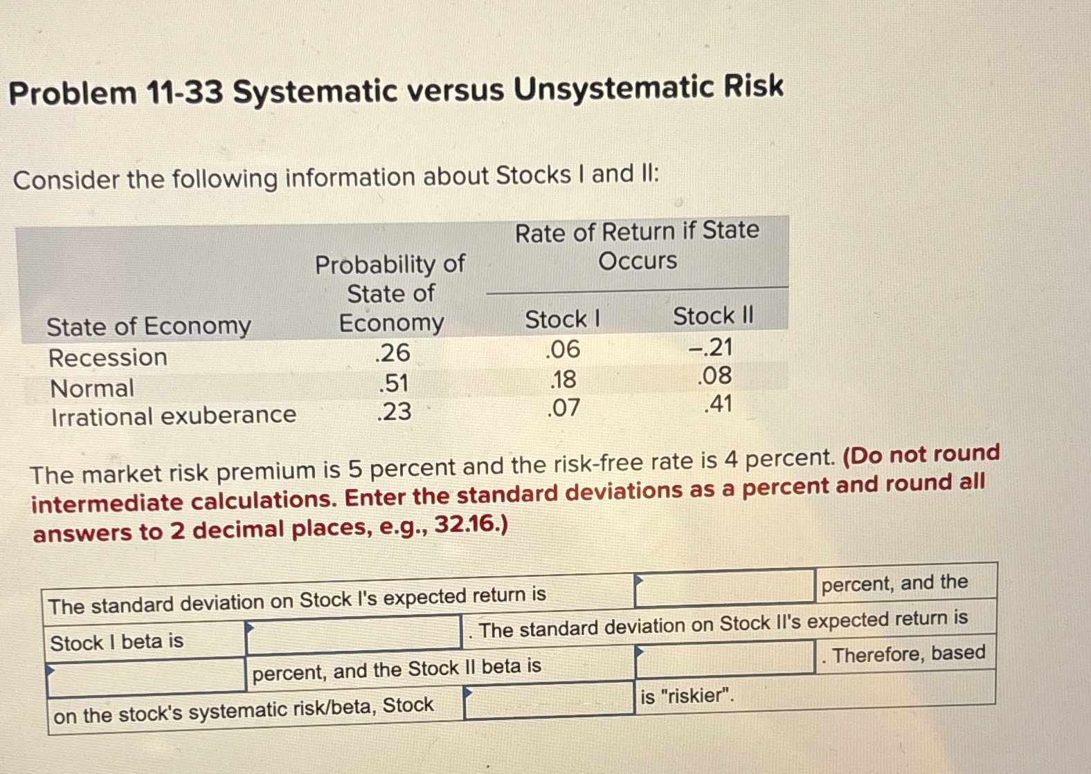 Solved Problem 11-33 ﻿Systematic versus Unsystematic | Chegg.com