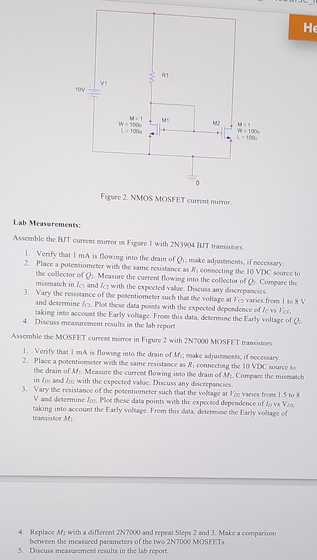 ENGIN 366 Lab 3: BJT \& MOSFET Current Mirrors | Chegg.com