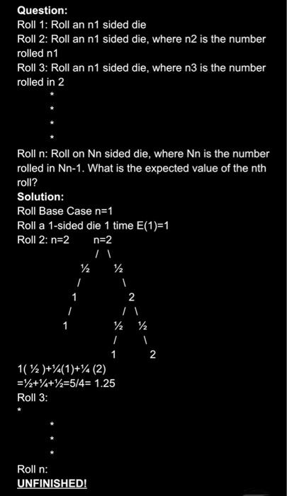 Roll 1: Roll an n1 sided die Roll 2: Roll an n1 sided | Chegg.com
