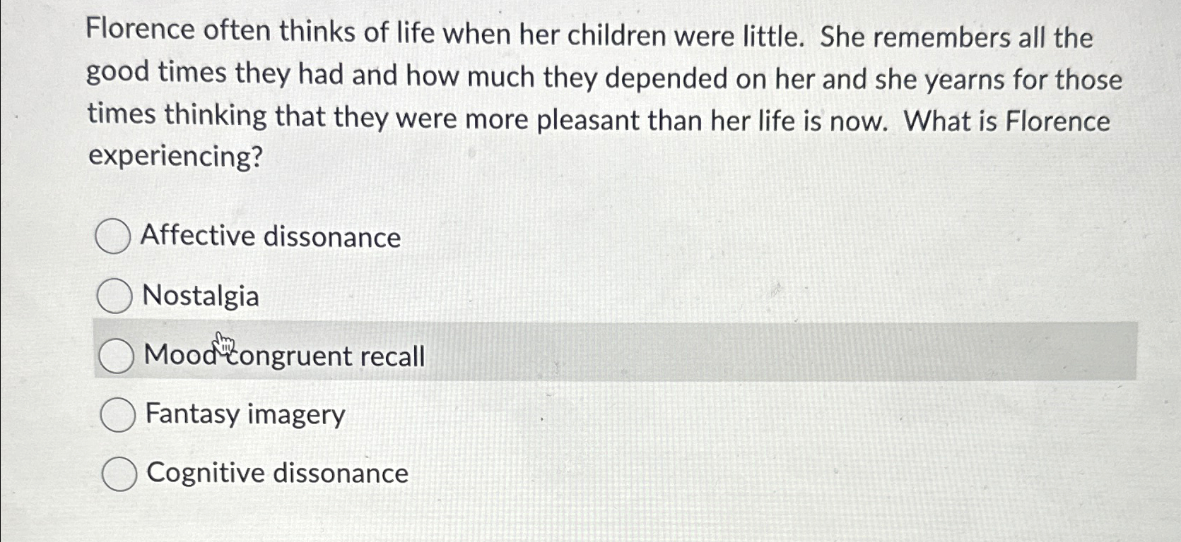 Solved Florence often thinks of life when her children were | Chegg.com