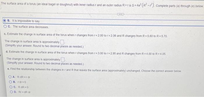 Solved The surface area of a torus (an ideal bagel or | Chegg.com
