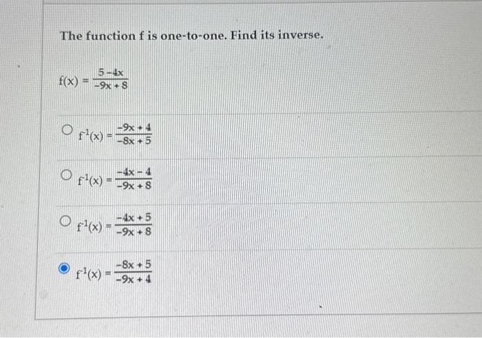 Solved The function f is one-to-one. Find its inverse. | Chegg.com