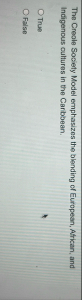 Solved The Creole Society Model emphasizes the blending of | Chegg.com
