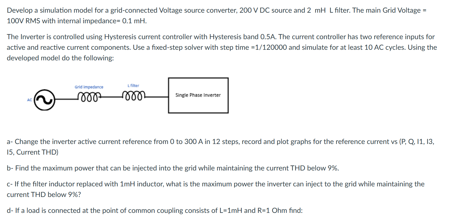 Develop a simulation model for a grid-connected | Chegg.com