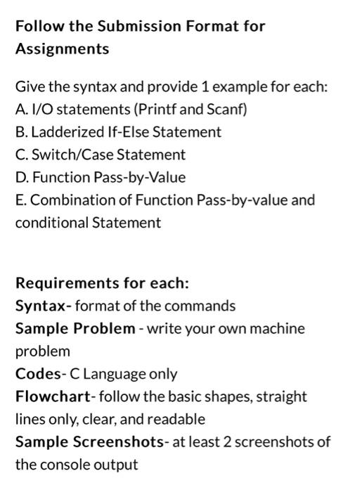 Solved Follow the Submission Format for Assignments Give the | Chegg.com