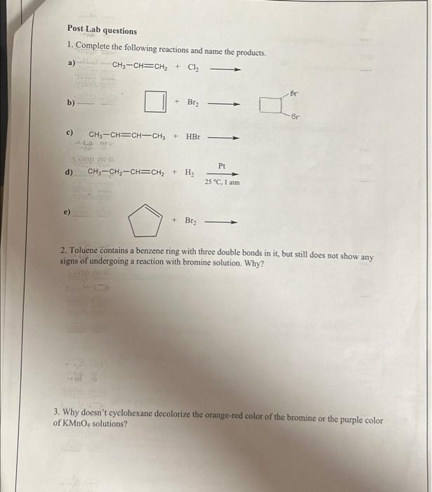 Solved Post Lab questions 1. Complete the following | Chegg.com