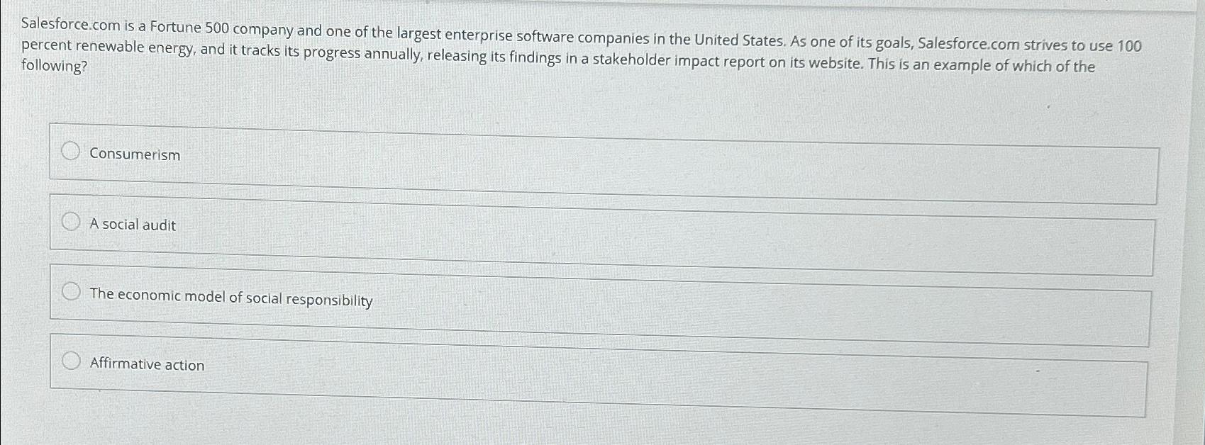 Solved Salesforce.com is a Fortune 500 ﻿company and one of | Chegg.com