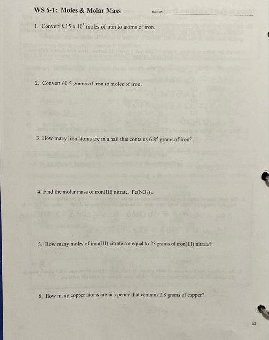 Solved 1. Convert 8.15×103 moles of iron to atoms of iron. | Chegg.com