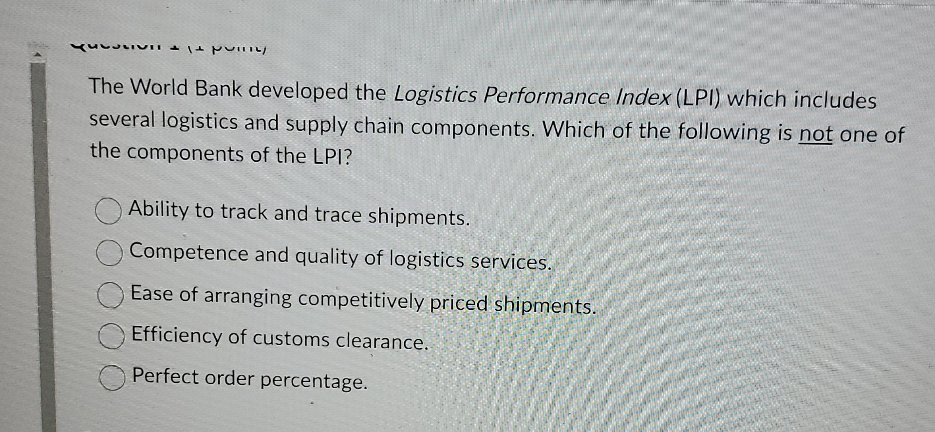 Solved The World Bank developed the Logistics Performance | Chegg.com