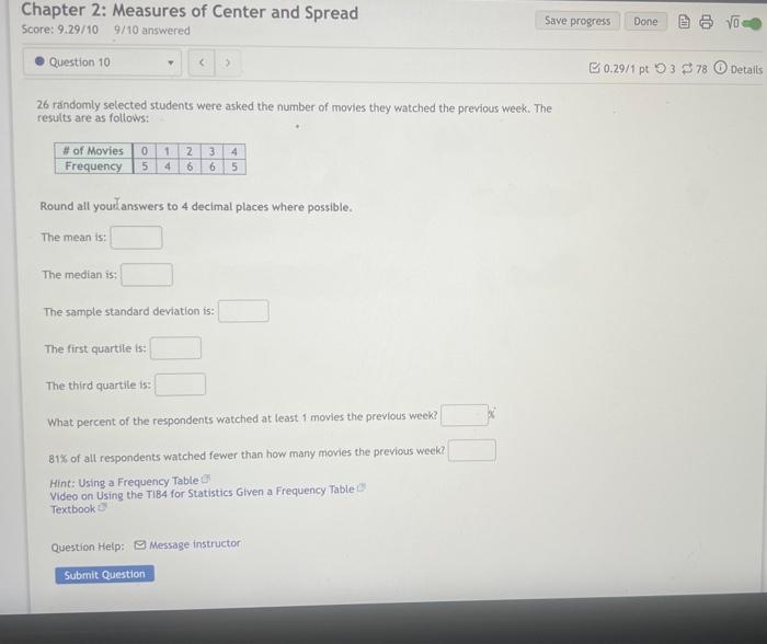 Solved Chapter 2: Measures of Center and Spread Score: | Chegg.com
