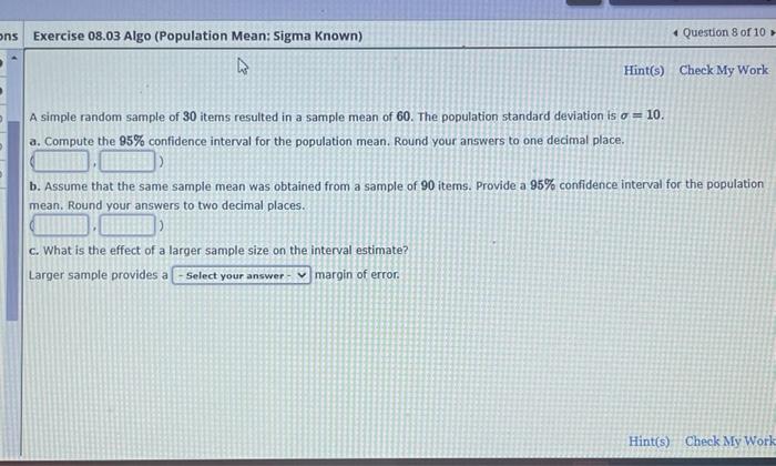Solved A simple random sample of 30 items resulted in a | Chegg.com