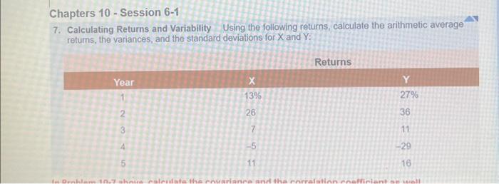 Solved Chapters 10 - Session 6-1 7. Calculating Returns and | Chegg.com