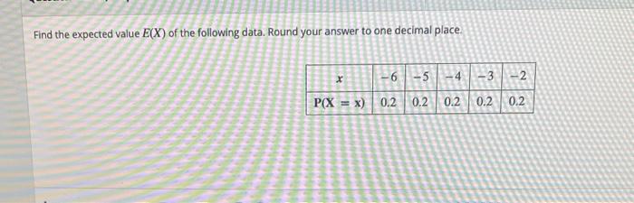 Solved Find the expected value E(X) of the following data. | Chegg.com