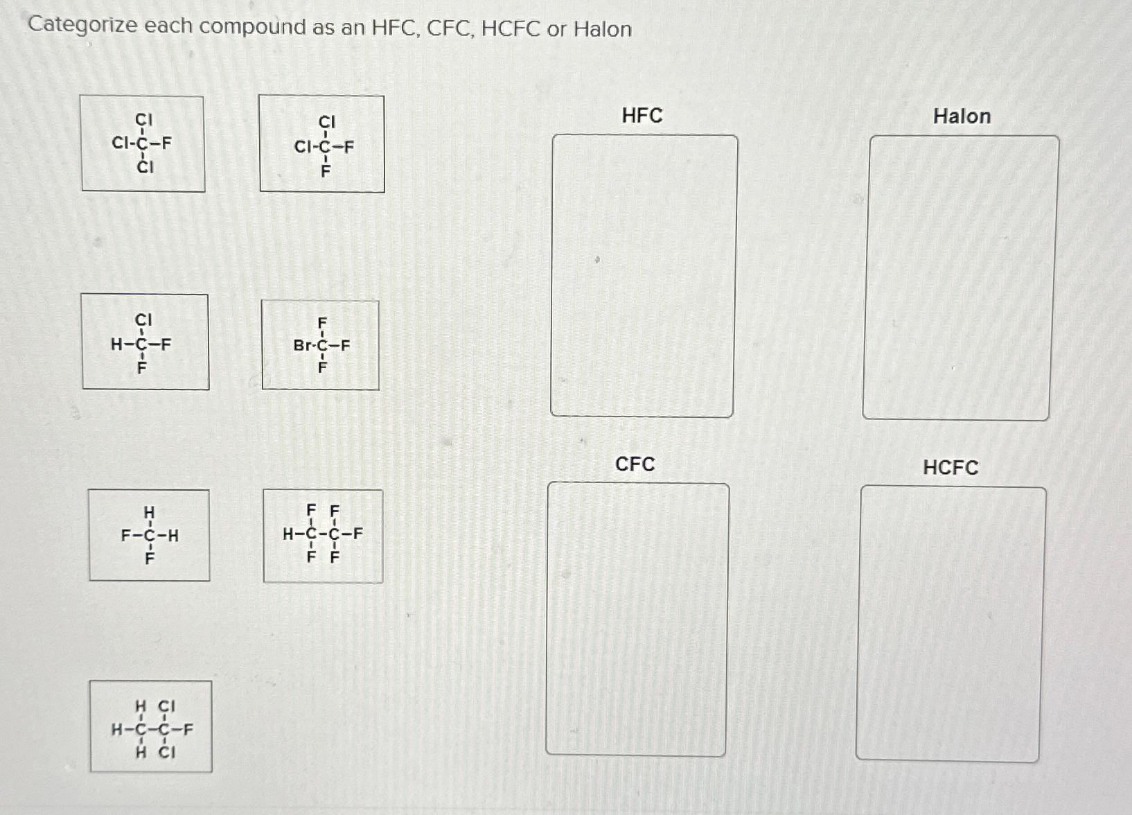 Solved Categorize each compound as an HFC, ﻿CFC, ﻿HCFC or | Chegg.com