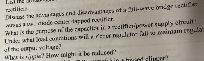 Solved List the rectifiers. Discuss the advantages and | Chegg.com