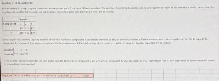 Solved Problem 9-11 (Algorithmic) Etwards Manufacturing | Chegg.com Solved Problem 9-11 (Algorithmic) Etwards Manufacturing | Chegg.com