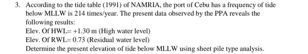 3. According to the tide table (1991) of NAMRIA, the | Chegg.com