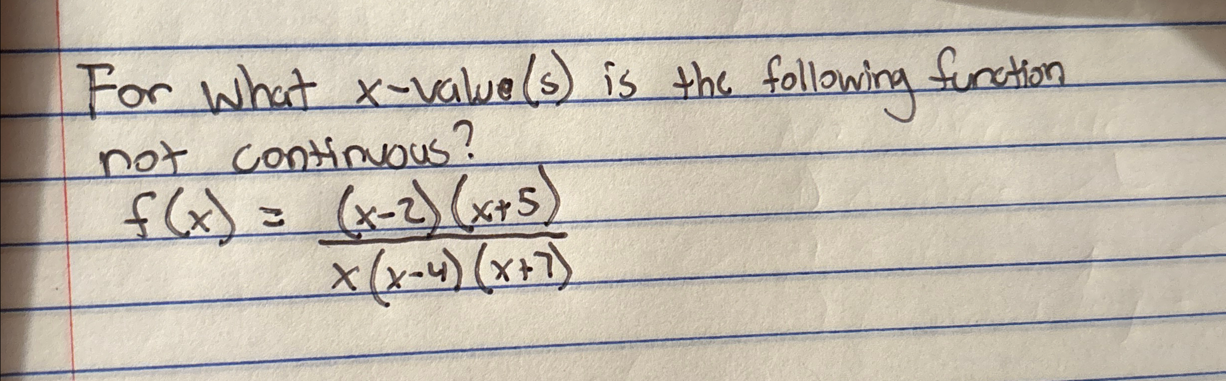 Solved For what x-value (s) ﻿is the following function not | Chegg.com